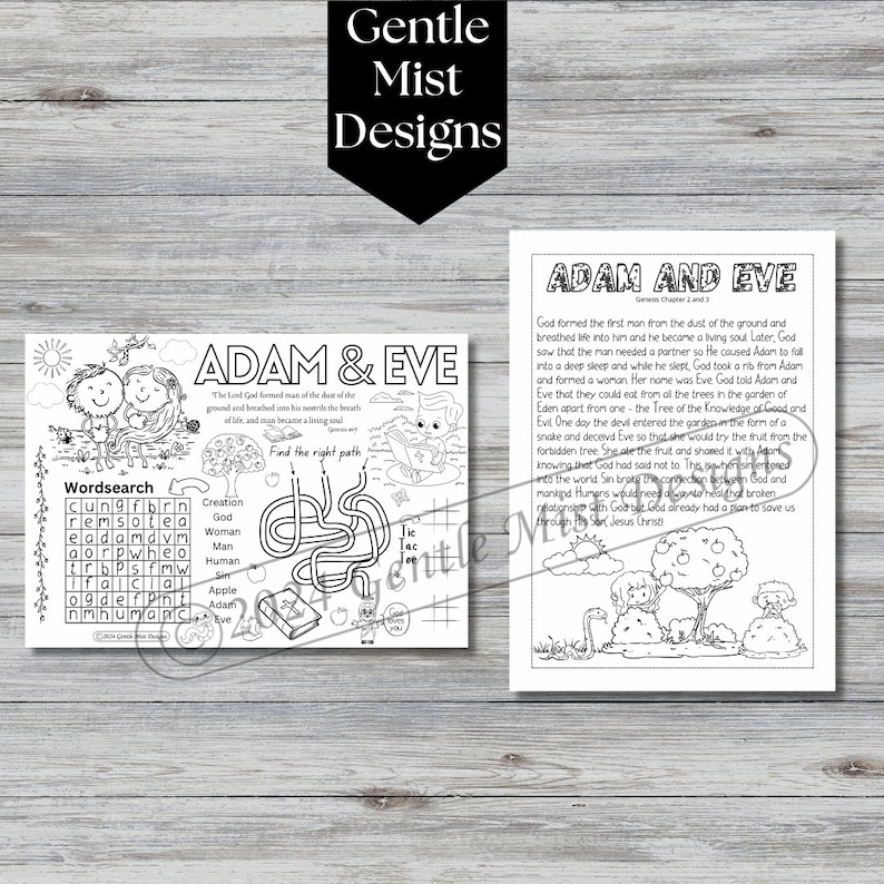 ADAM & EVE Bible Story and Activity Sheet for Kids. Church Sunday ...