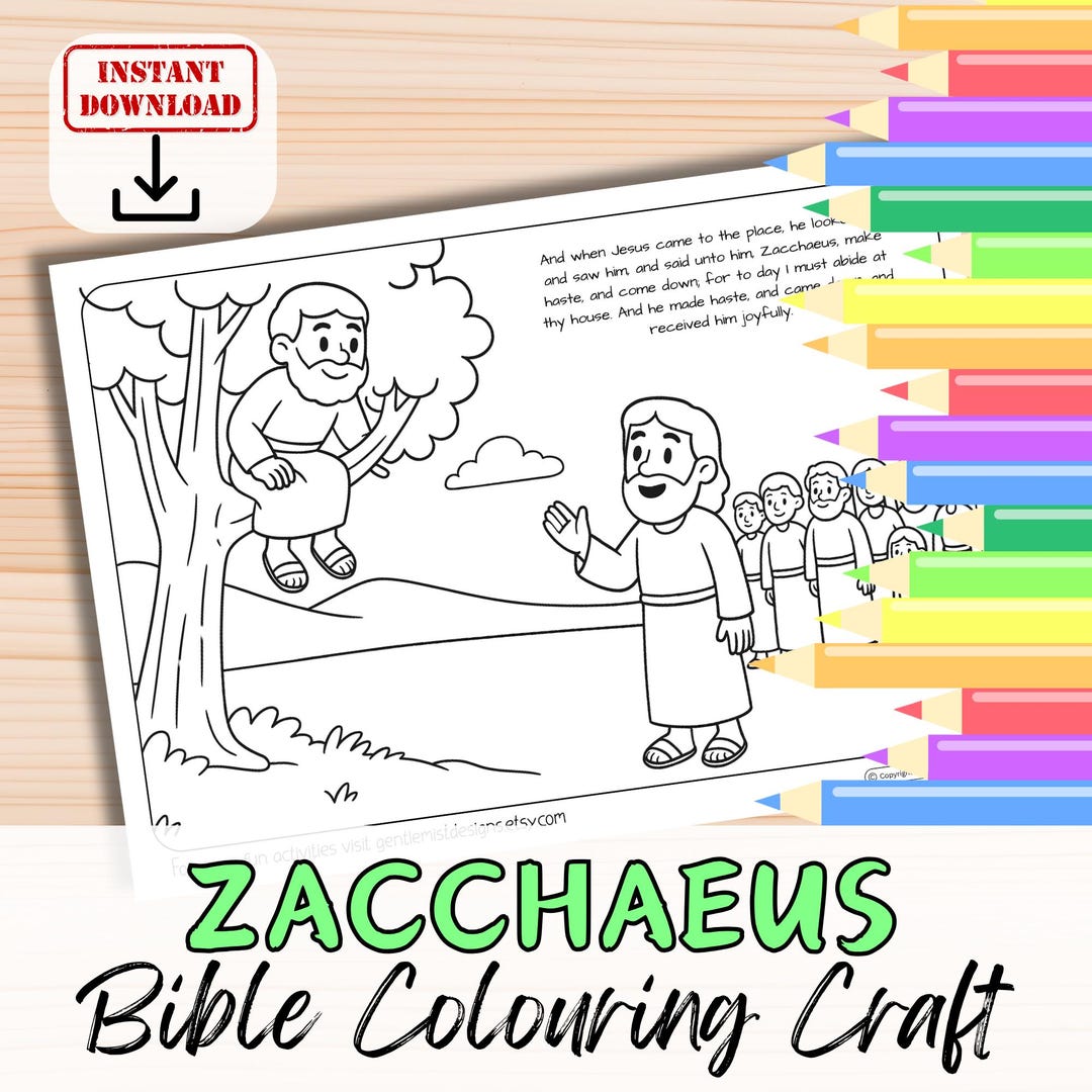 ZACCHAEUS Bible Verse Coloring in Sheet Activity for Kids, Youth ...