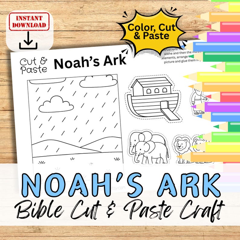 NOAH’S ARK Bible Story Paper Craft Activity for Kids. Printable DIY Cut ...