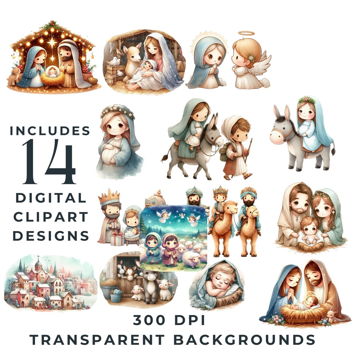 CUTE NATIVITY Christmas Clipart Pack. Bible Junk Journal Card Making ...