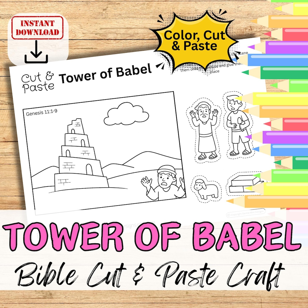 TOWER of BABEL Bible Paper Craft Activity for Kids. Printable DIY Cut ...
