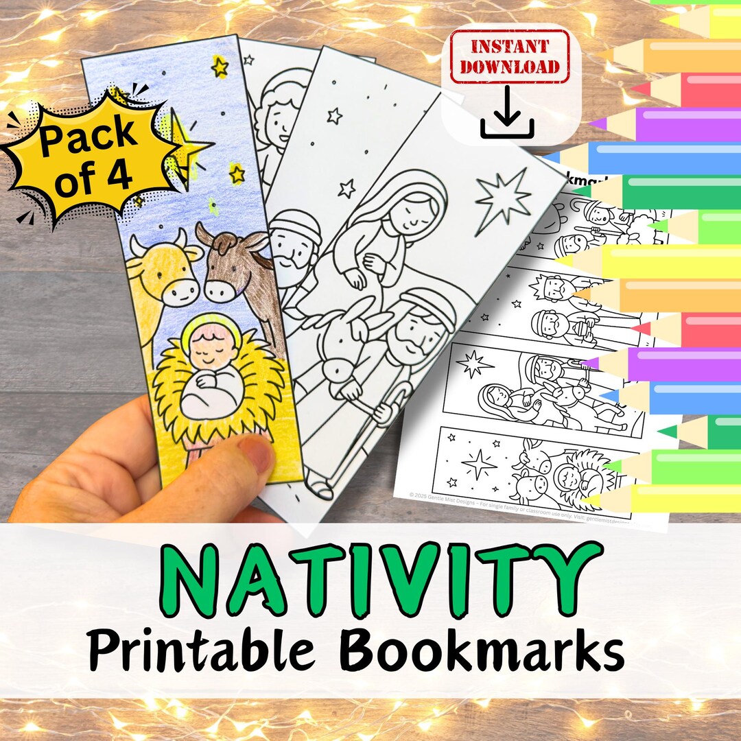 NATIVITY CHRISTMAS BOOKMARKS Set of 4 Coloring in Bible Activity. Page ...