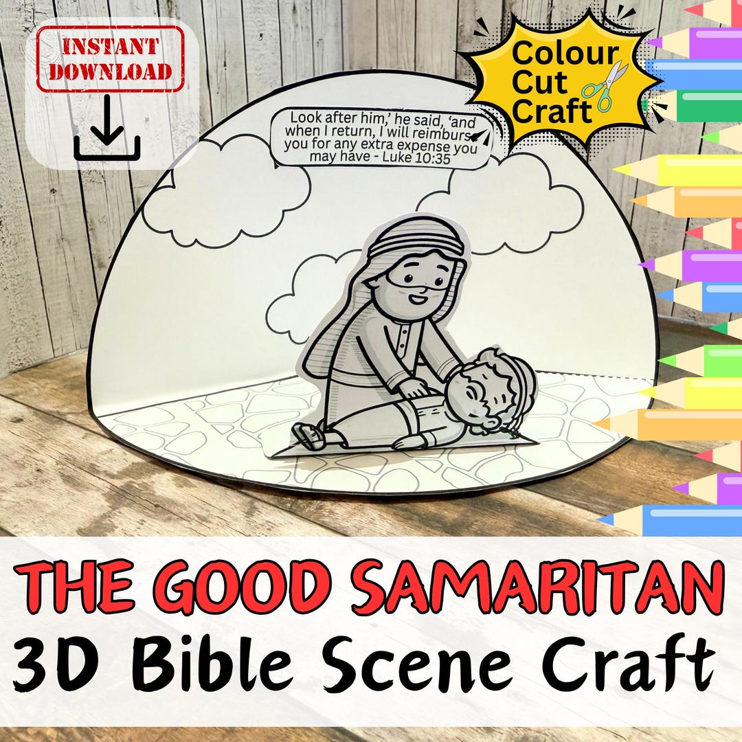 THE GOOD SAMARITAN Bible Story 3D Scene Paper Craft for Kids Sunday School Cut, Fold Stick ...