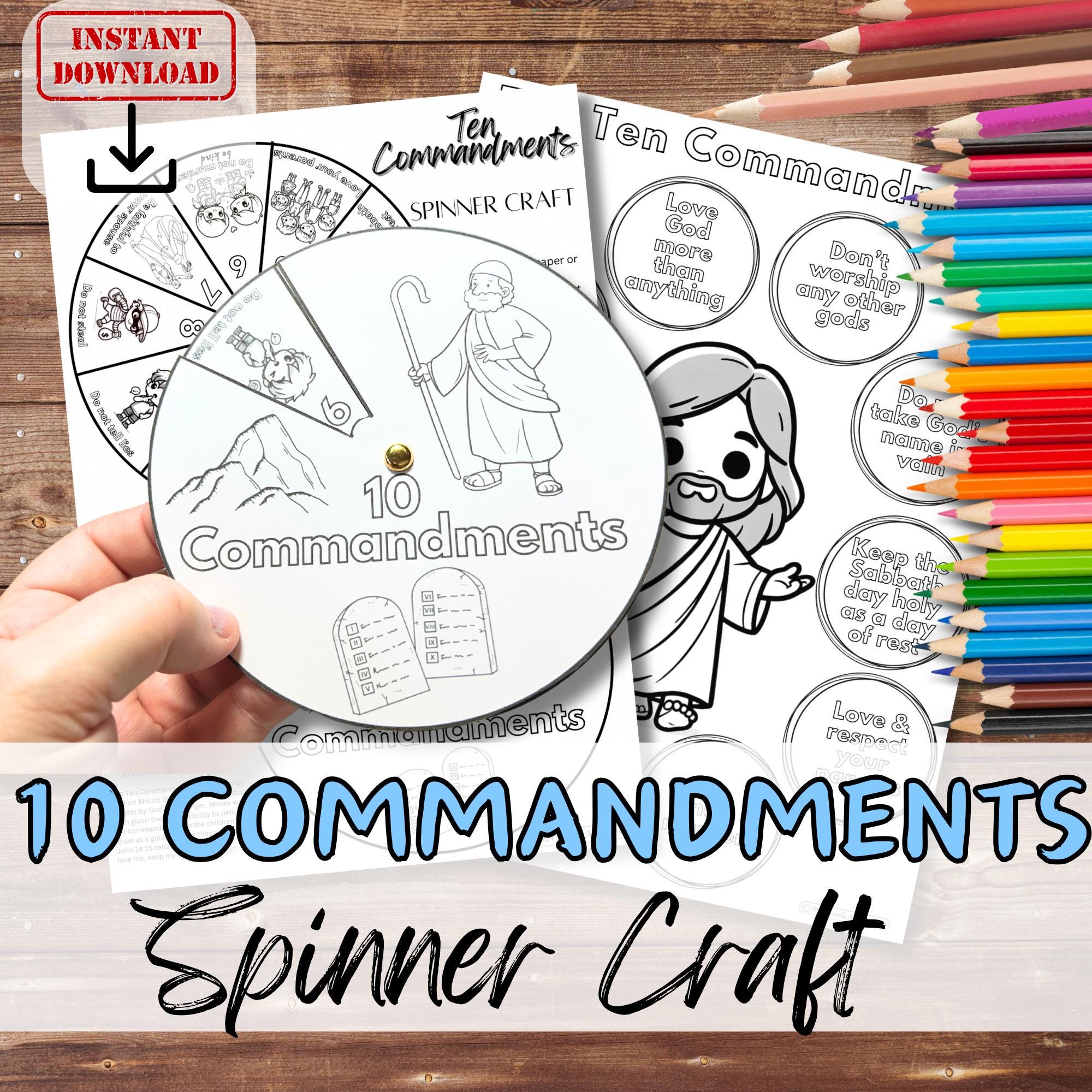 10 TEN COMMANDMENTS Bible Spinner Craft. Bible Verse Sunday School ...