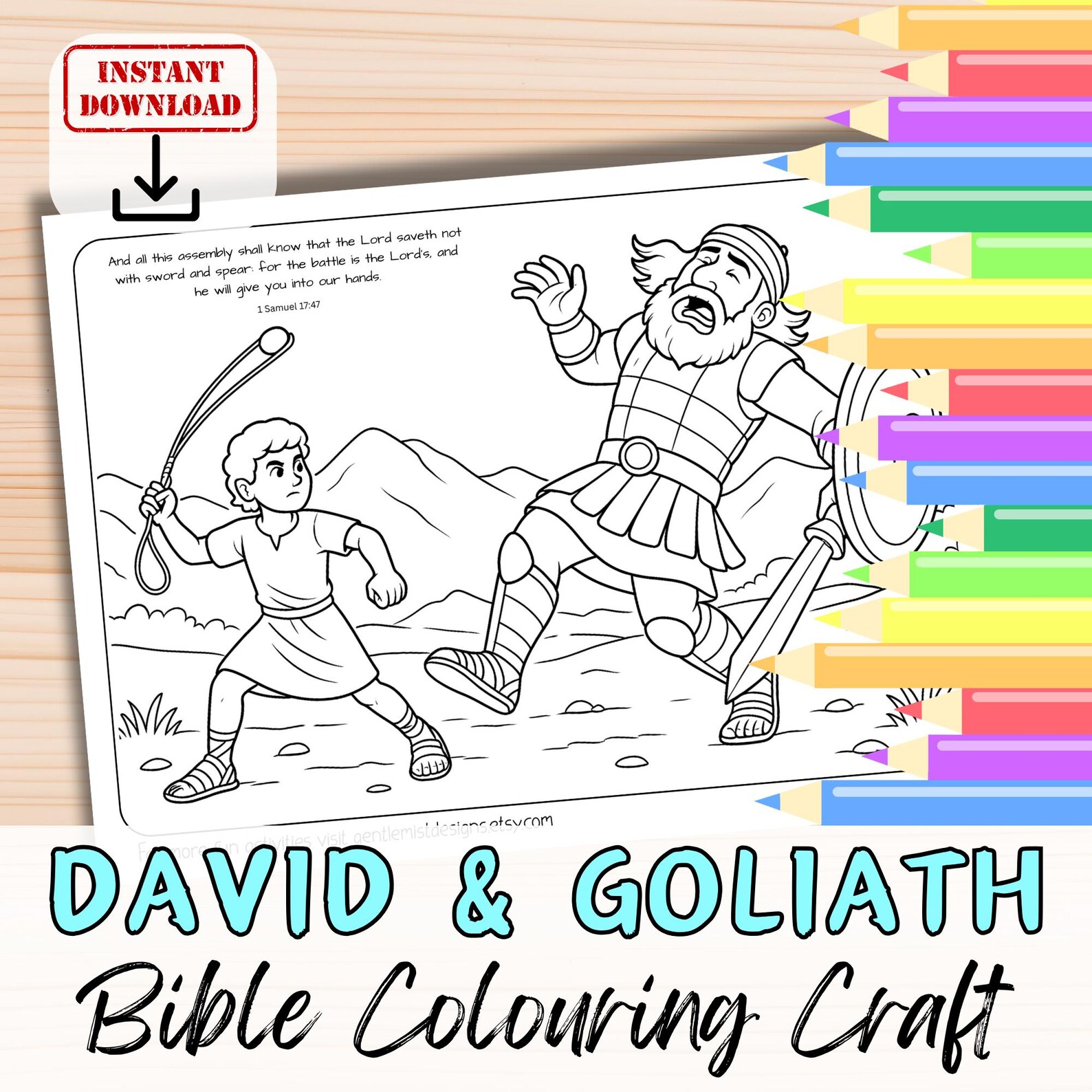 DAVID & GOLIATH Bible Verse Coloring in Sheet Activity for Kids, Youth ...