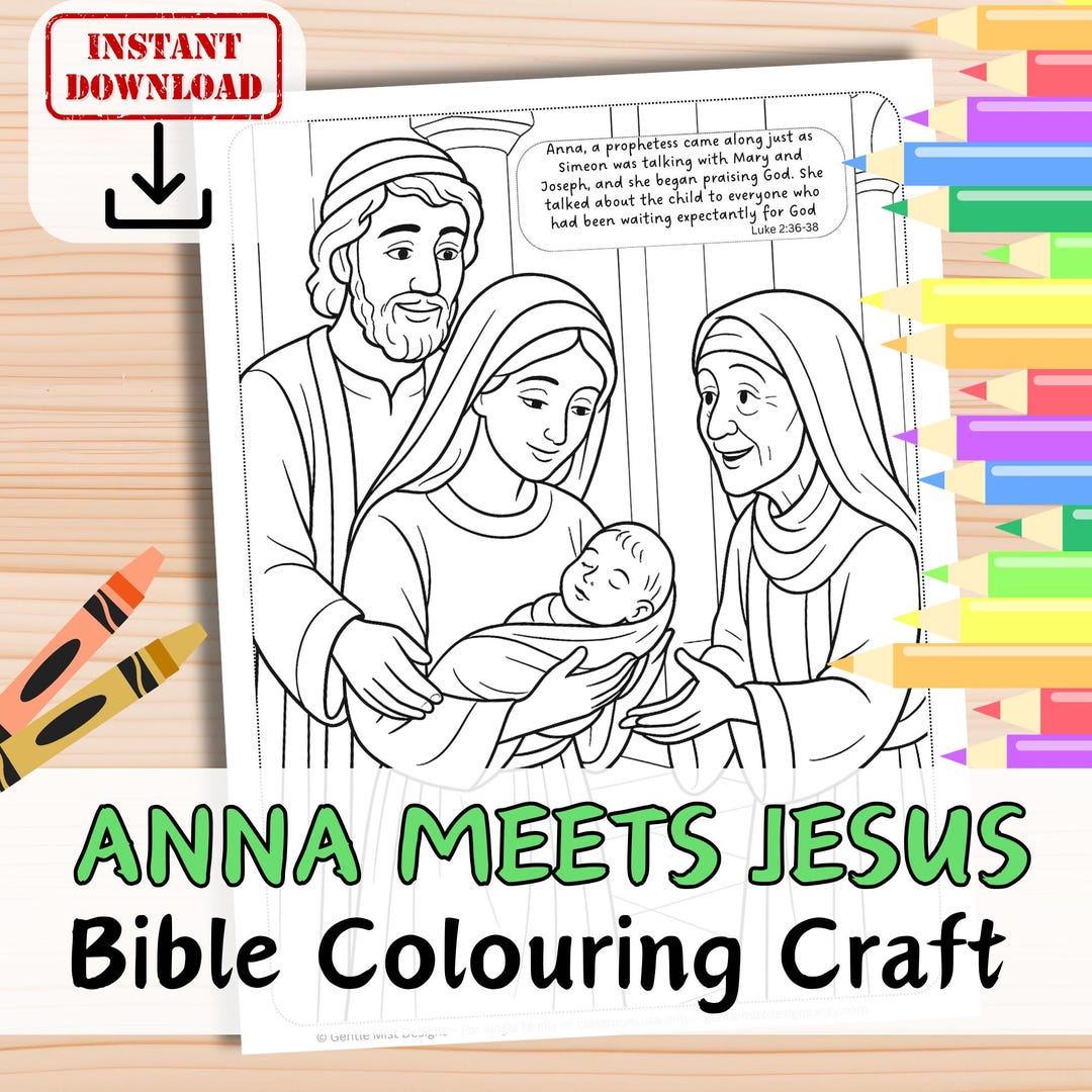 Prophetess ANNA Meets BABY JESUS in Temple. Bible Verse Coloring in ...