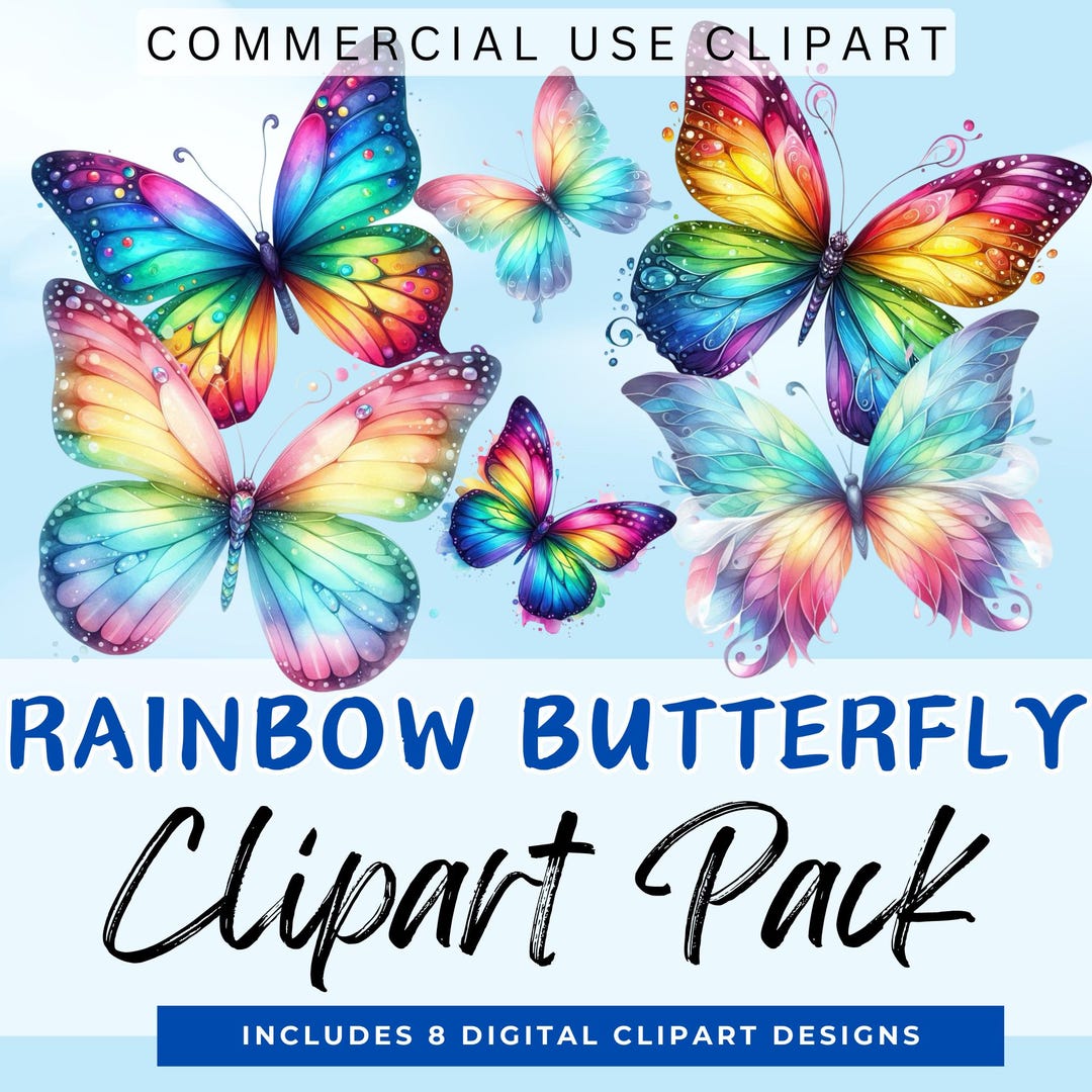 RAINBOW BUTTERFLY Clipart. Junk Journal Card Making Graphics High ...