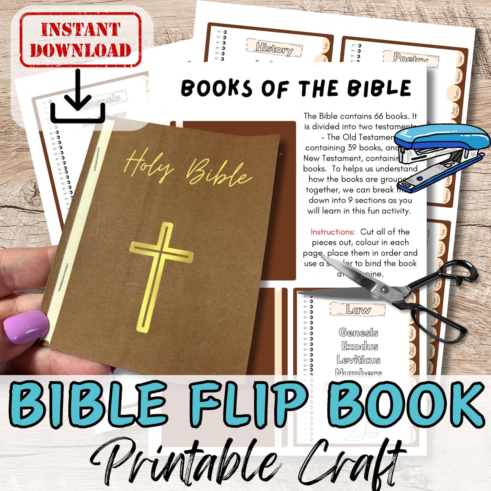 BOOKS of BIBLE Mini Flip Book Craft Activity for Kids Bible Christian ...