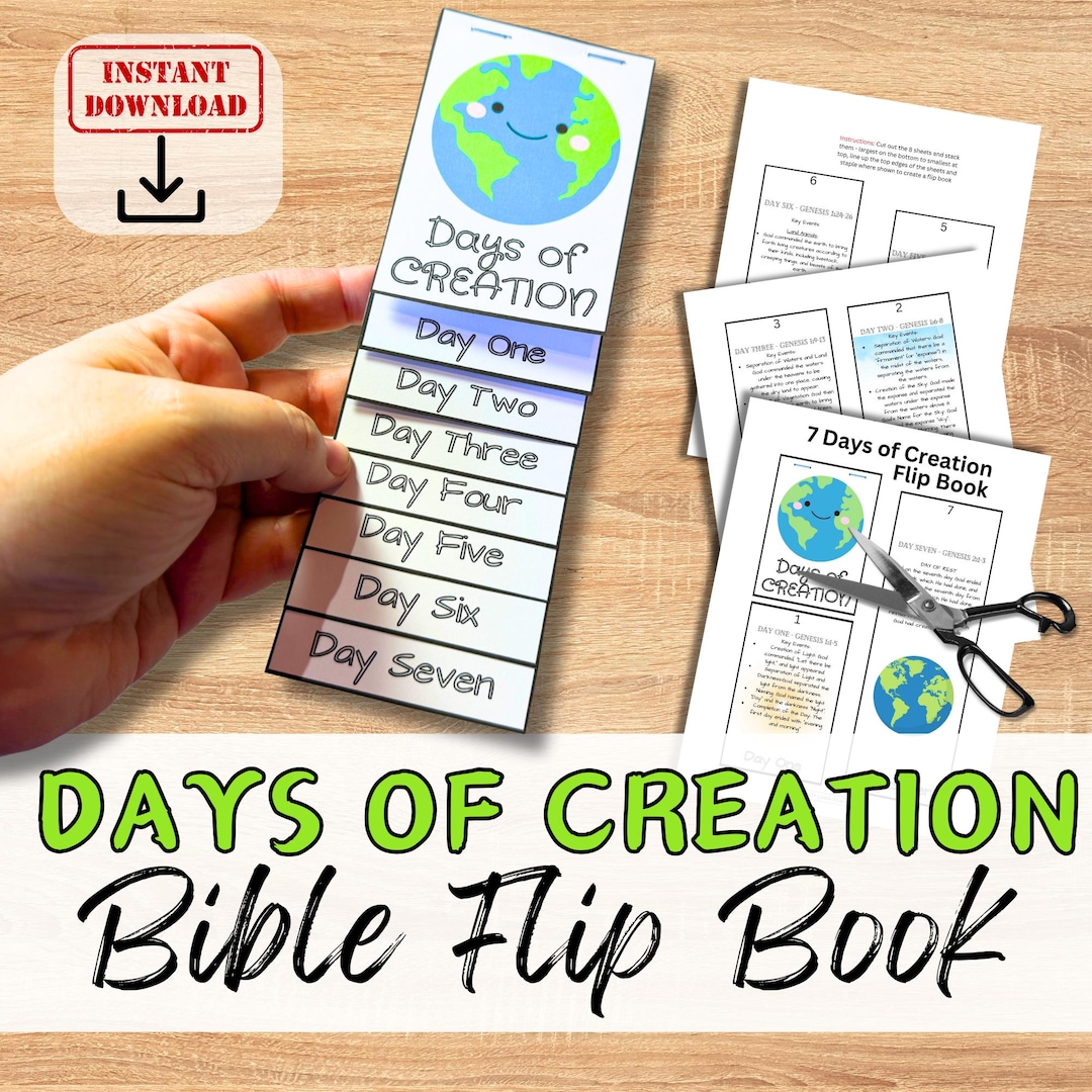 7 DAYS of CREATION Flip Book Bible Craft/ Study Guide Activity for Kids ...
