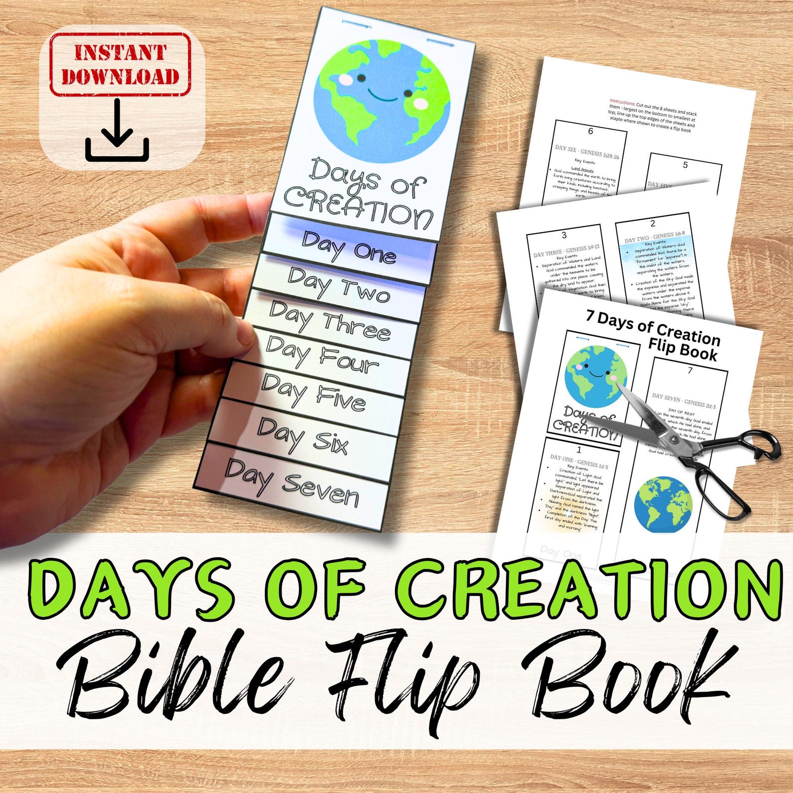 7 DAYS of CREATION Flip Book Bible Craft/ Study Guide Activity for Kids ...