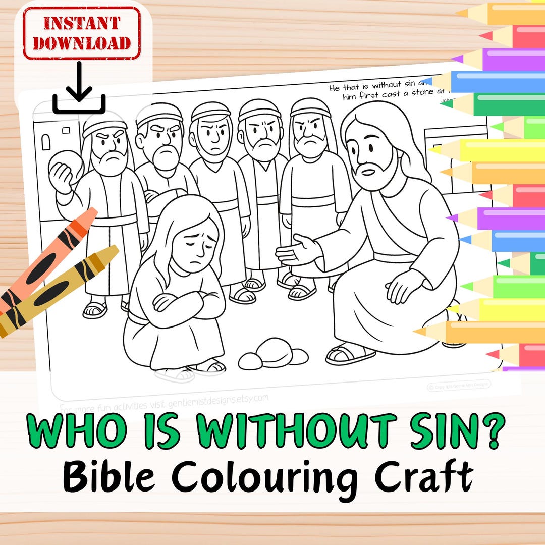 Woman Caught in Adultery Bible Verse Coloring in Page – Jesus Teaches ...