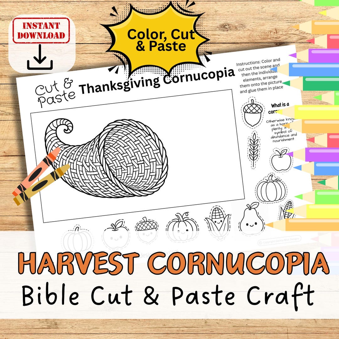 THANKSGIVING CORNUCOPIA Horn of Abundance Paper Craft Activity for Kids ...