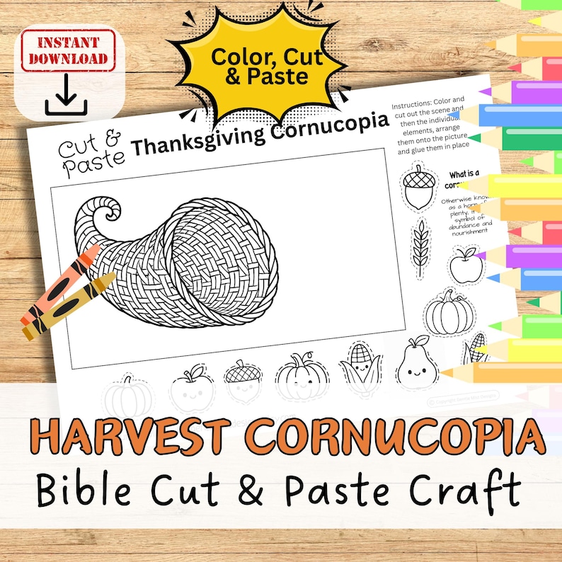 THANKSGIVING CORNUCOPIA Horn of Abundance Paper Craft Activity for Kids ...