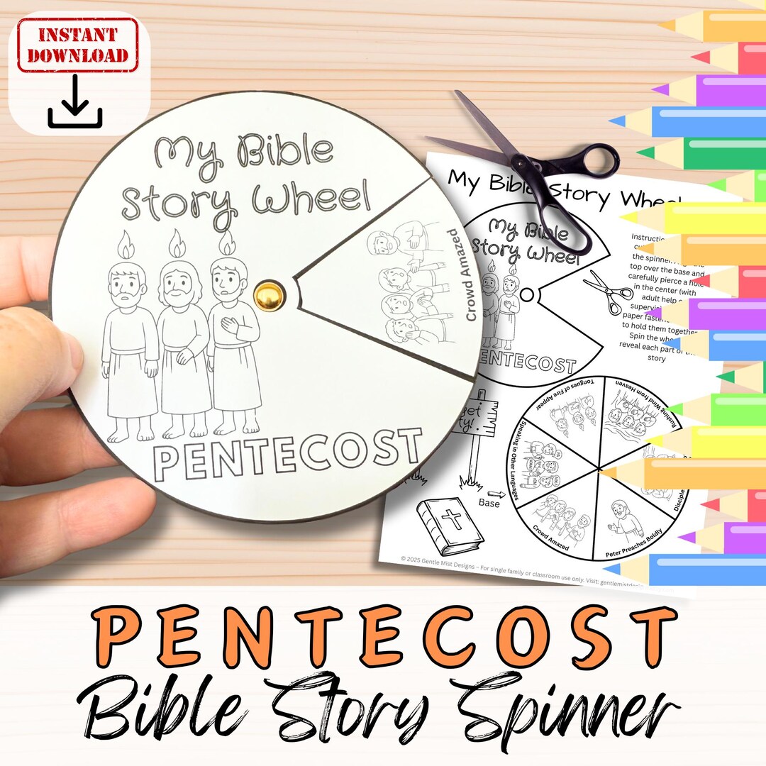 PENTECOST Bible Spinner Story Wheel Craft. Bible Verse Sunday School ...