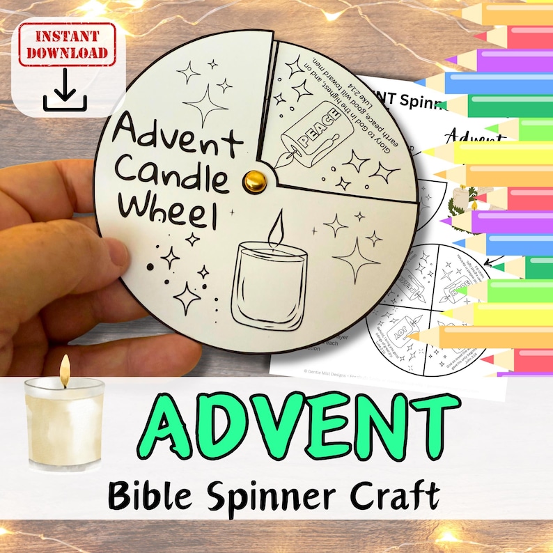 ADVENT CANDLE LESSONS Spinner Wheel Craft. Printable Christmas Sunday ...