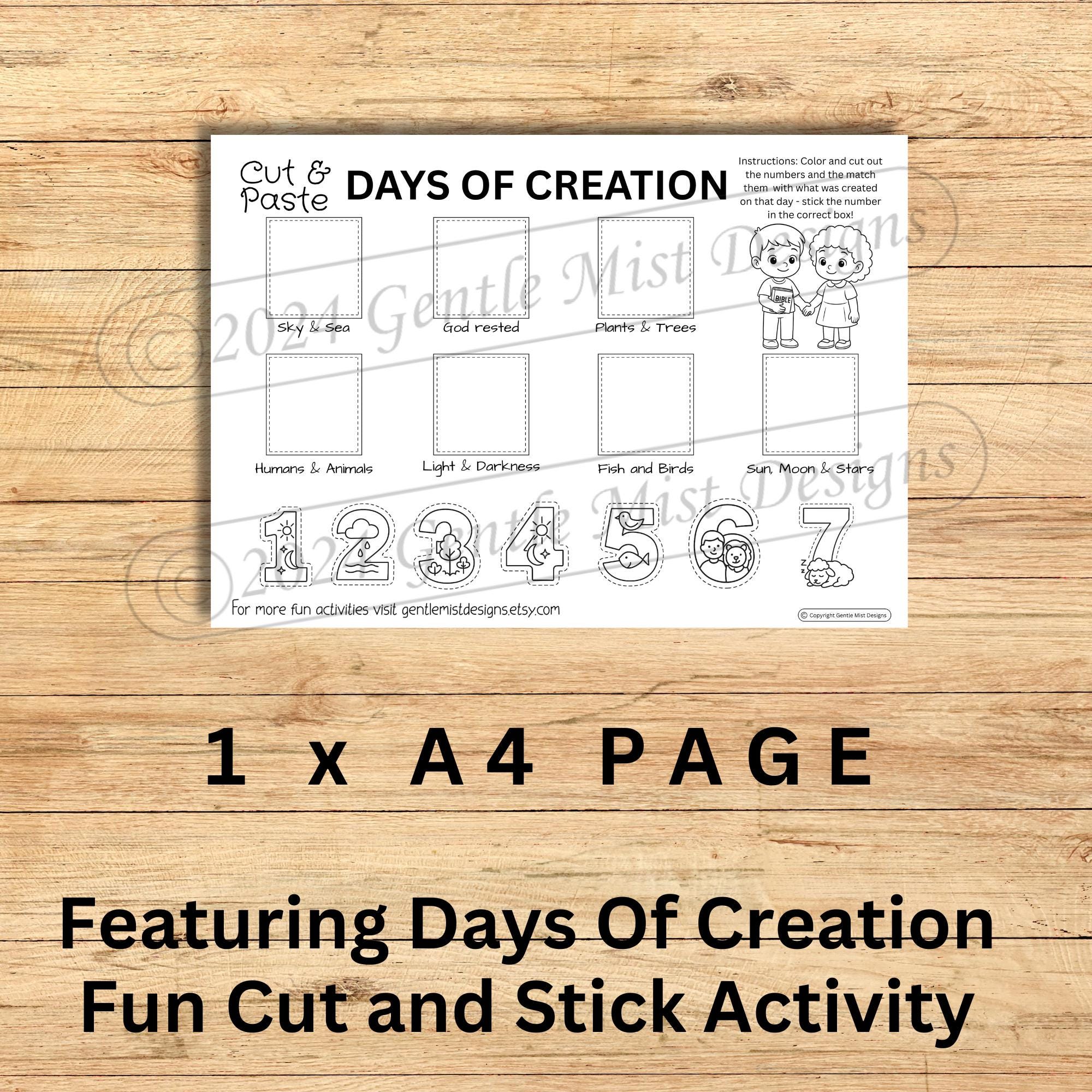 DAYS of CREATION Bible Paper Craft Activity for Kids Printable Diy Cut ...