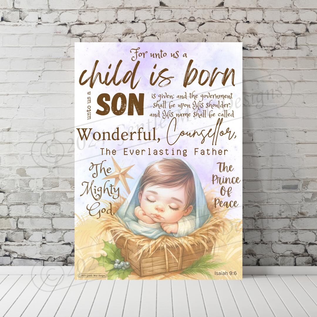 Unto Us a Child is Born BIBLE Verse Wall Art. Printable Digital Poster ...
