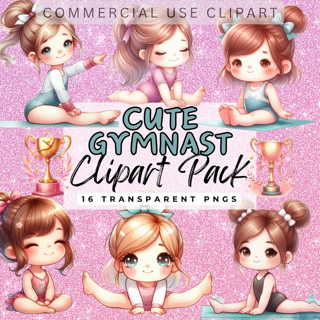 Cute GYMNAST GIRL Clipart. Gymnastics Junk Journal Card Making Graphics High Quality Transparent ...