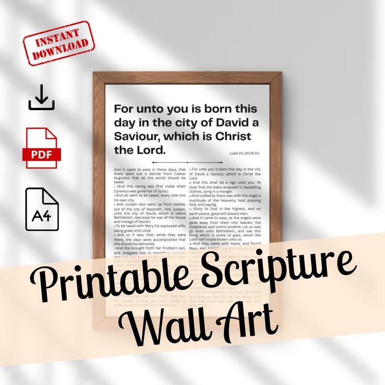 Luke 2 Scripture Wall Art Printable | Christmas Bible Verse Print | KJV ...