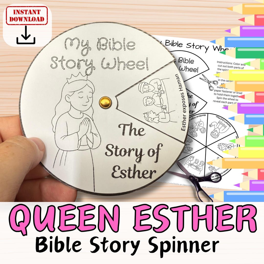 QUEEN ESTHER Bible Spinner Story Wheel Craft. Bible Verse Sunday School ...