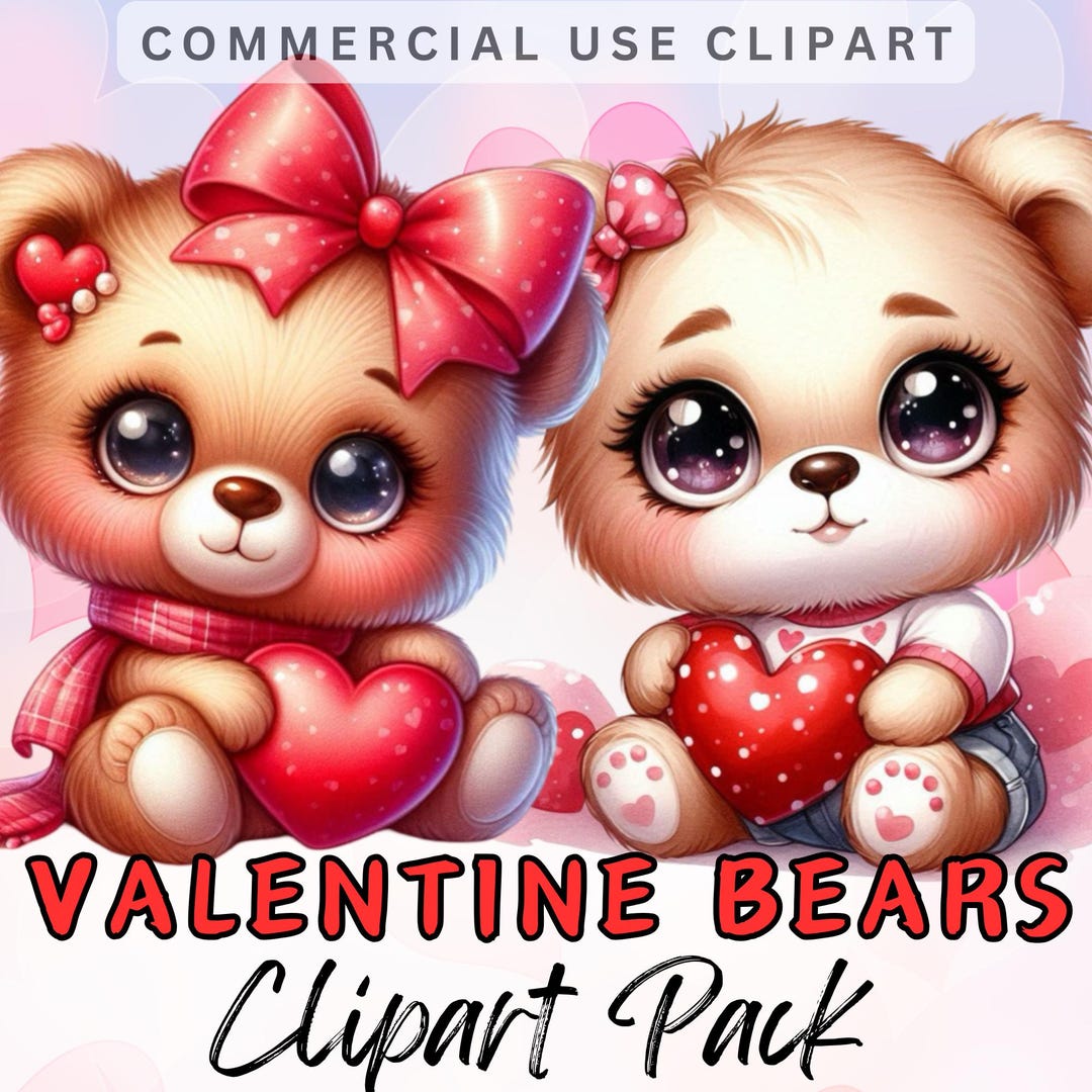 CUTE VALENTINE Teddy BEARS Clipart Pack. Kawaii Craft Junk Journal Card ...