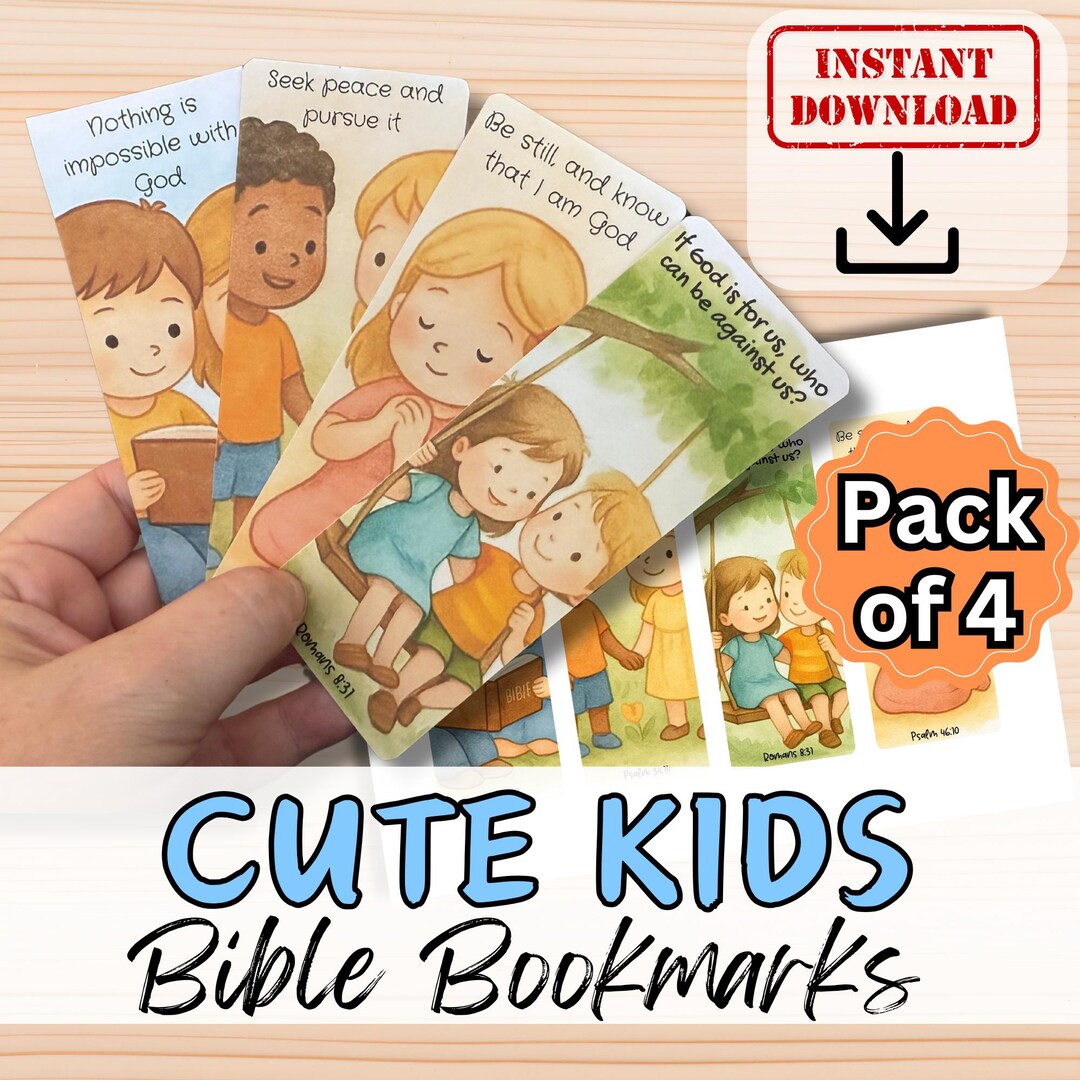 CUTE KIDS BIBLE Memory Verse Bookmarks Set of 4 Watercolor Page Markers ...