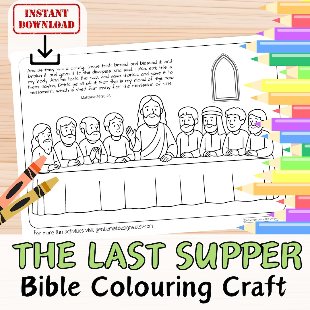 THE LAST SUPPER Bible Verse Coloring in Sheet Activity for Kids, Youth ...