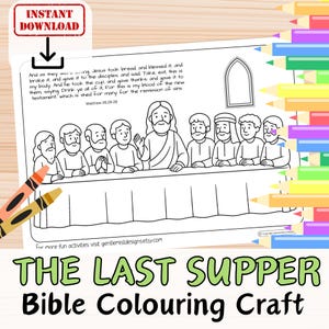 THE LAST SUPPER Bible Verse Coloring in Sheet Activity for Kids, Youth ...