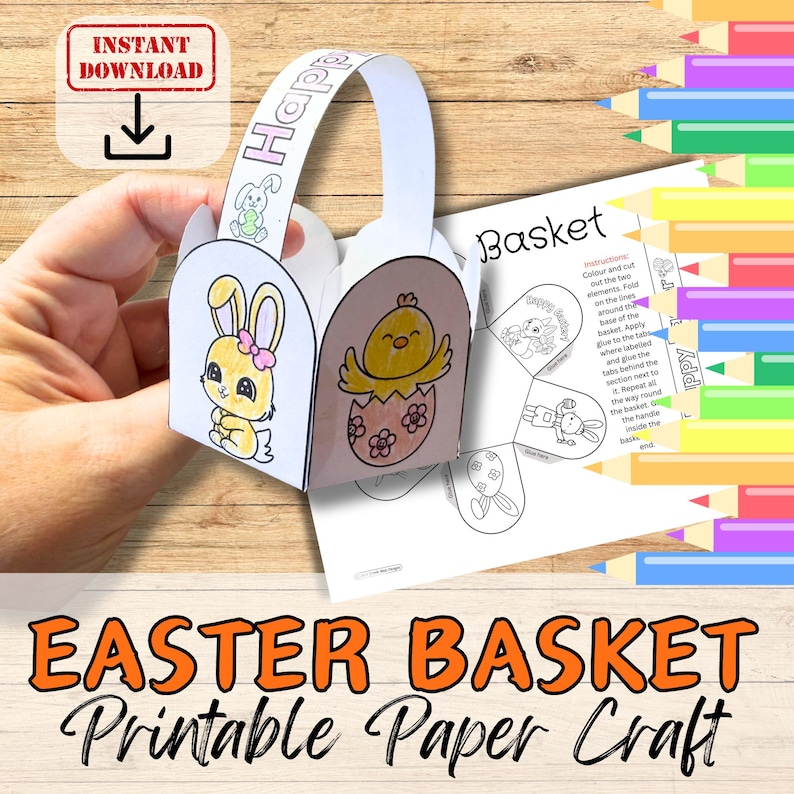 3D EASTER BASKET Paper Craft Activity for Kids. Nursery/childminder ...