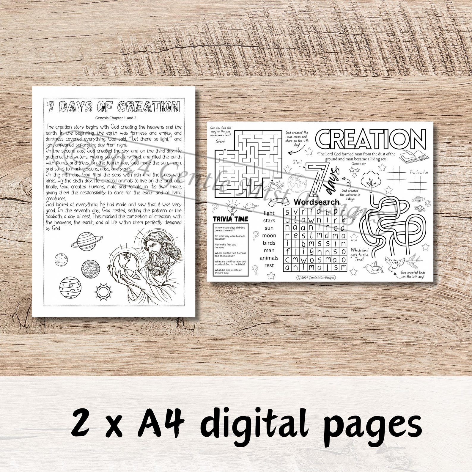 7 DAYS of CREATION Bible Story and Activity Sheet for Kids. Church ...