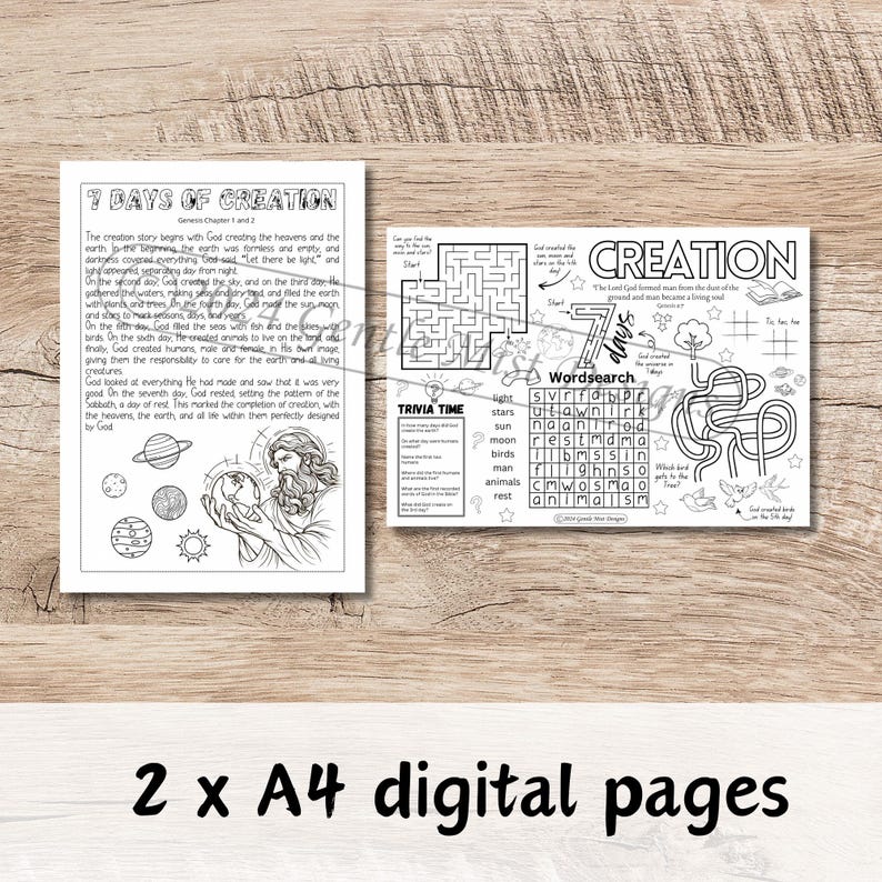 7 DAYS of CREATION Bible Story and Activity Sheet for Kids. Church ...