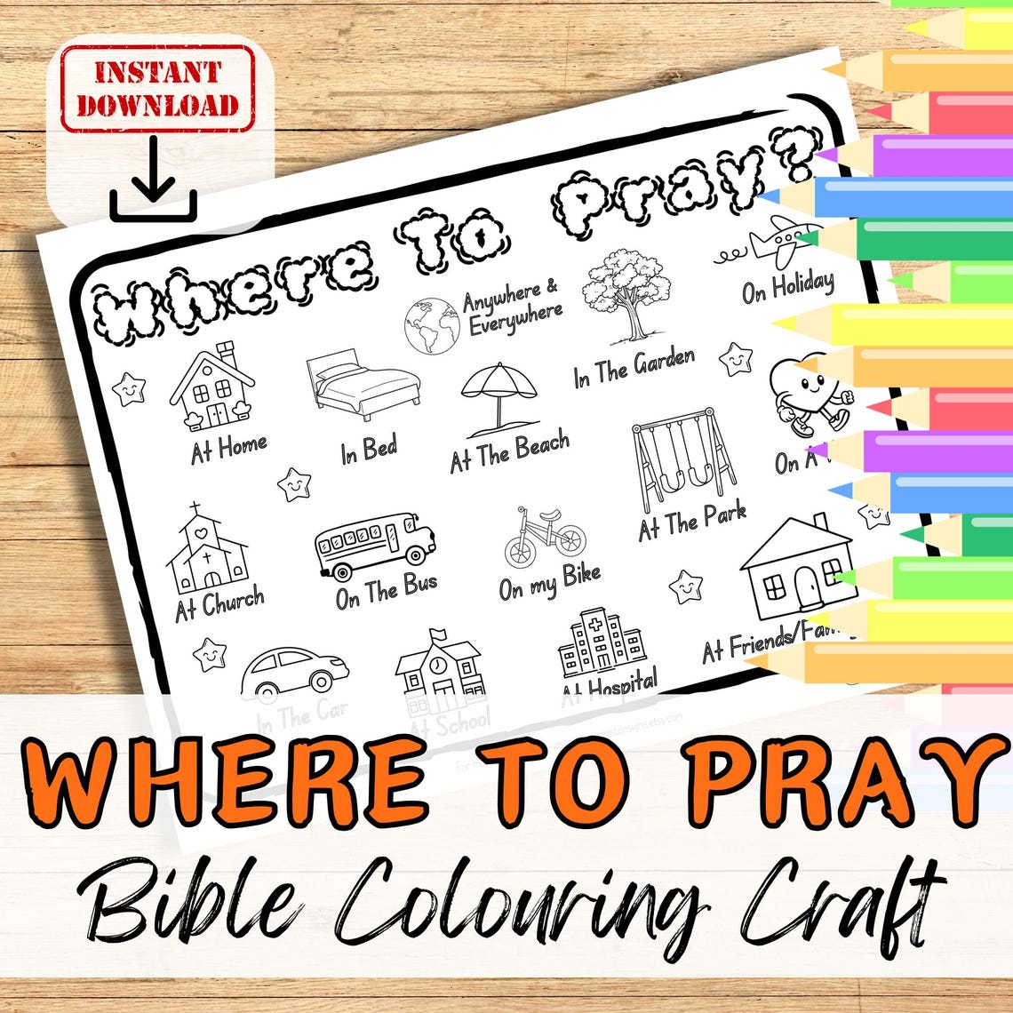 WHERE TO PRAY Colouring Sheet Activity for Kids, Youth. Sunday School ...