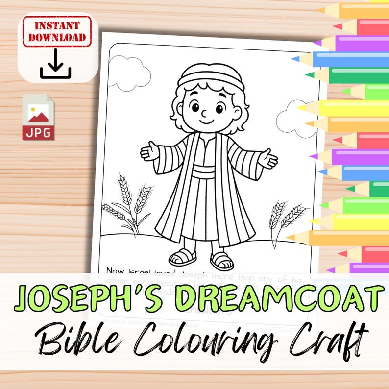 JOSEPH’S COAT of Many COLORS Bible Verse Coloring in Sheet Activity for ...