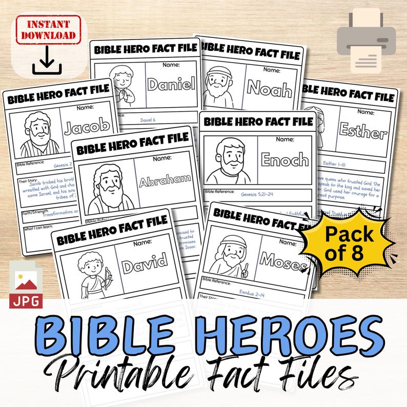 Old Testament Bible Hero Fact Files Activity for Kids – Printable Bible ...