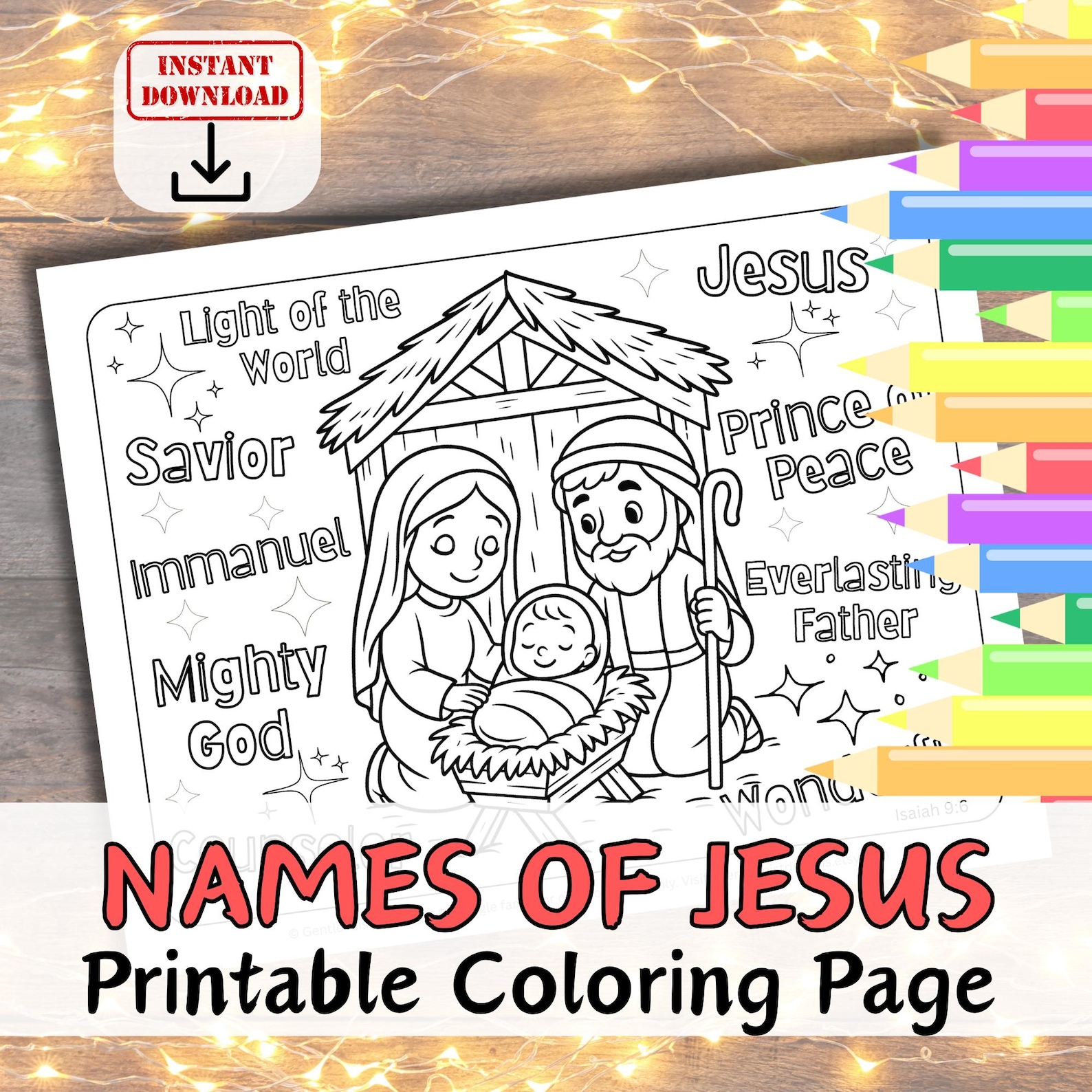NAMES OF JESUS Nativity Christmas Coloring Page Activity for Kids ...