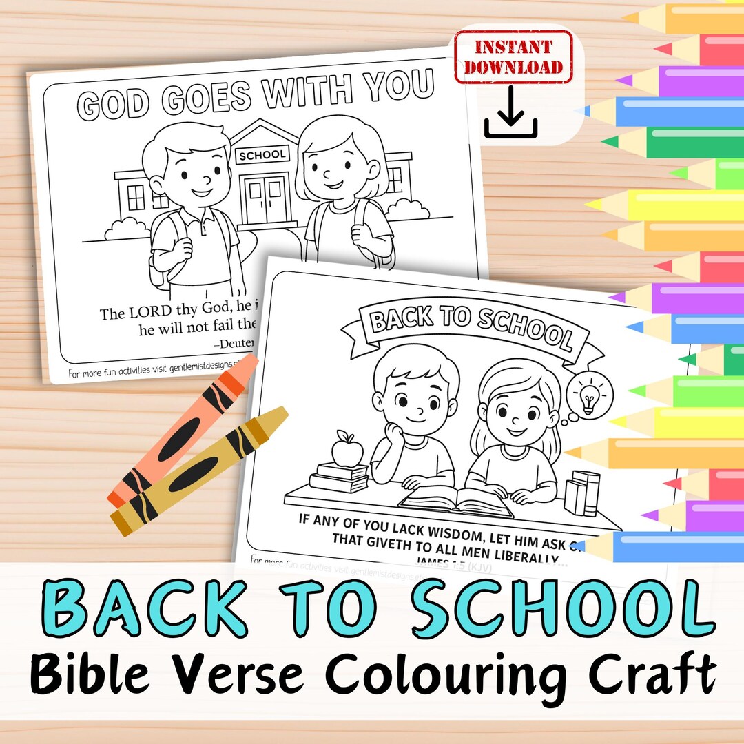 Back to School Bible Verse Coloring Pages Set for Kids. Sunday School ...