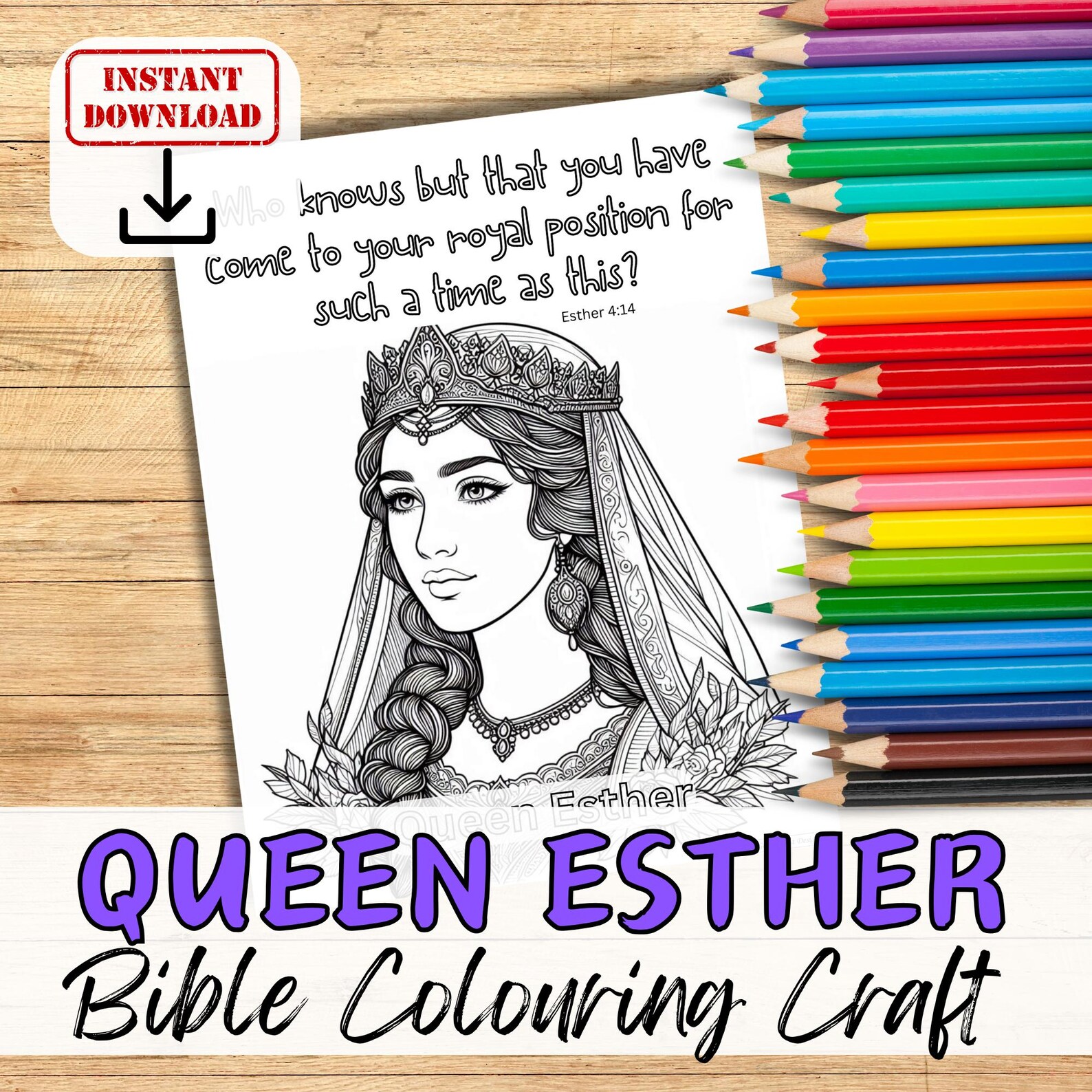 QUEEN ESTHER Bible Verse Colouring Sheet Activity for Kids, Youth ...