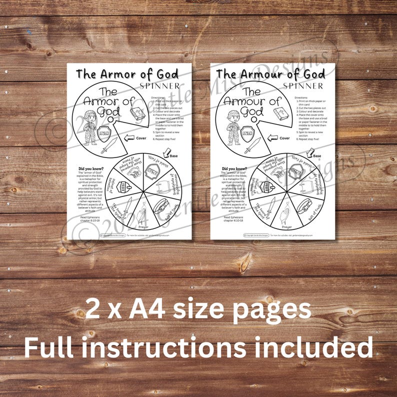 THE Armour/armor of GOD Bible Spinner Wheel Colouring Sheet Craft ...