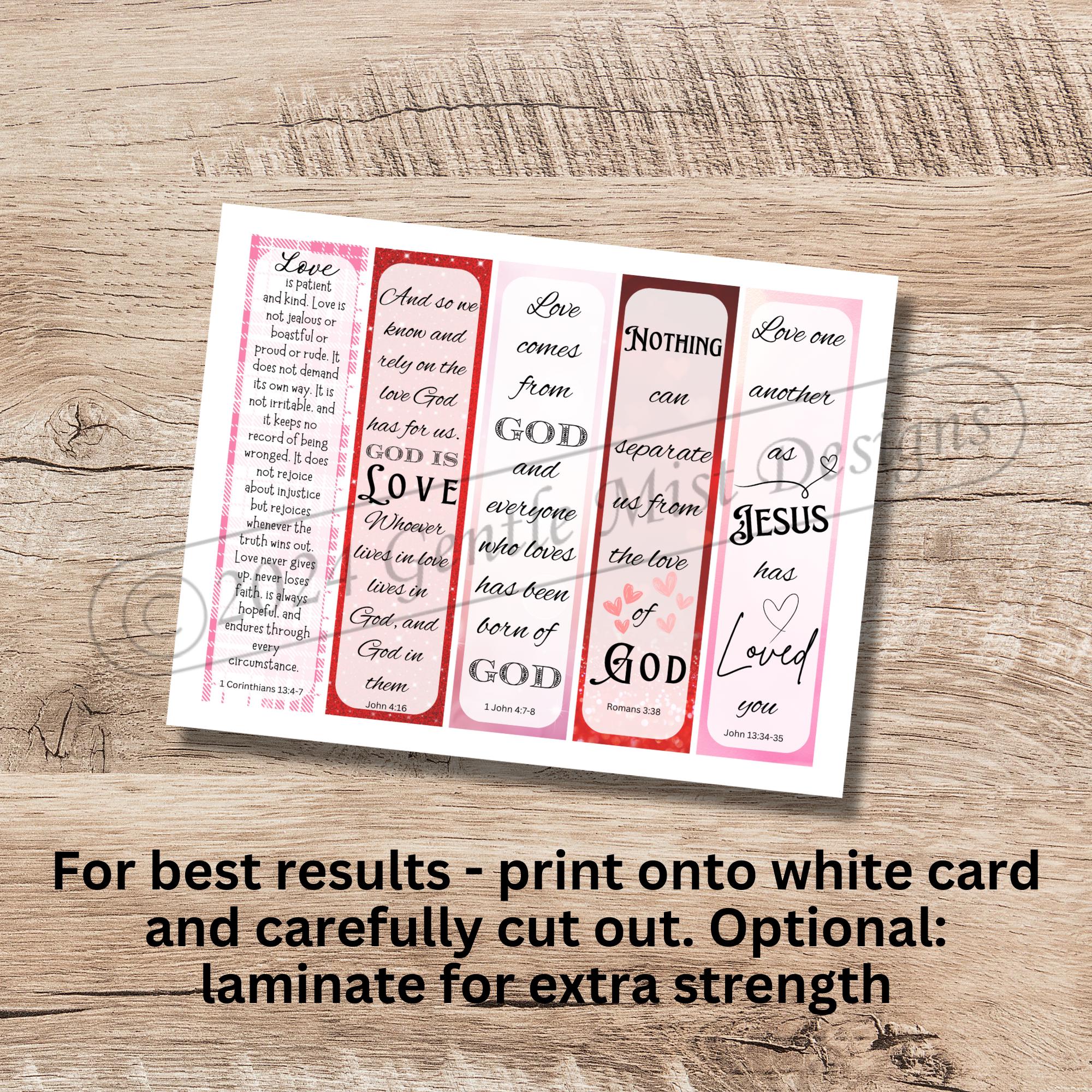 VALENTINE BIBLE VERSE Bookmarks Set of 5 Love Themed Page Markers ...