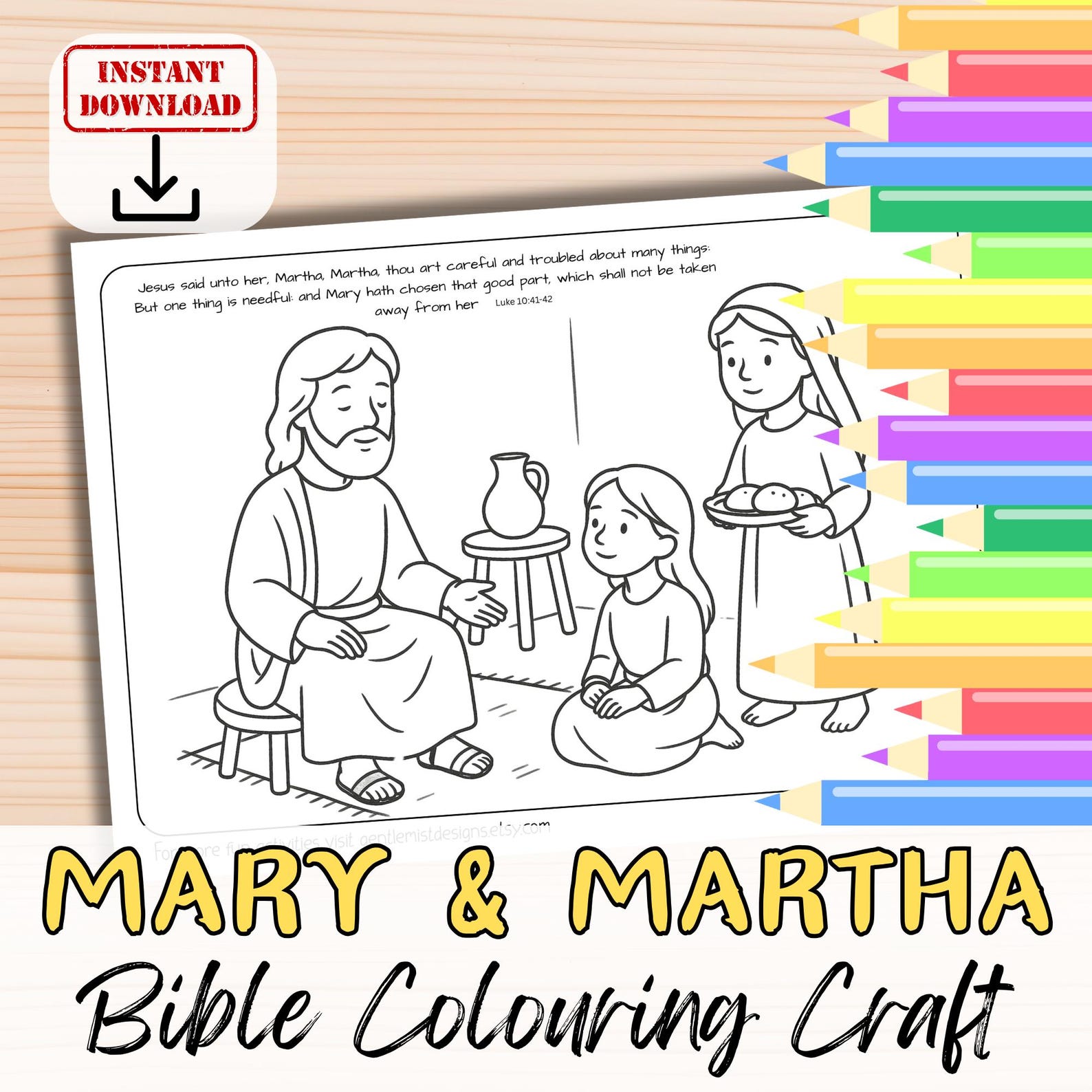 MARY & MARTHA With JESUS Bible Verse Coloring in Sheet Activity for ...