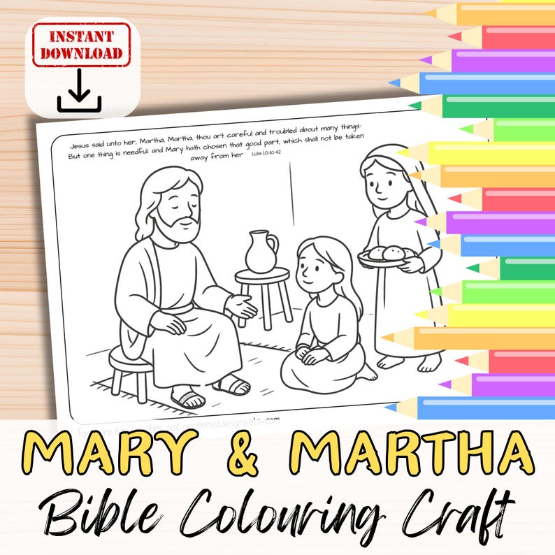 MARY & MARTHA With JESUS Bible Verse Coloring in Sheet Activity for ...