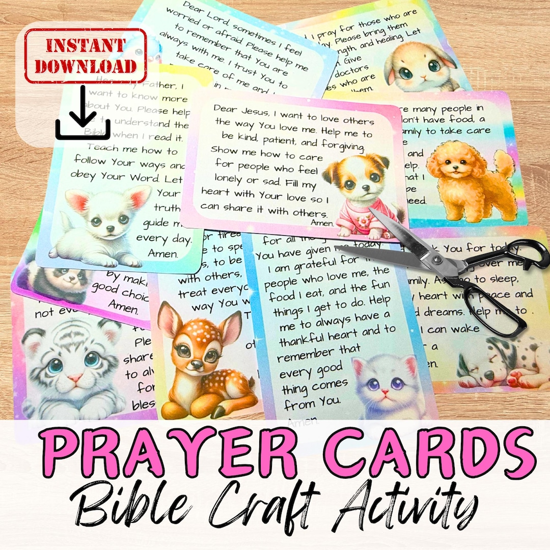 10 CUTE PRAYER CARDS for Girls Paper Craft Activity Kit for Kids ...