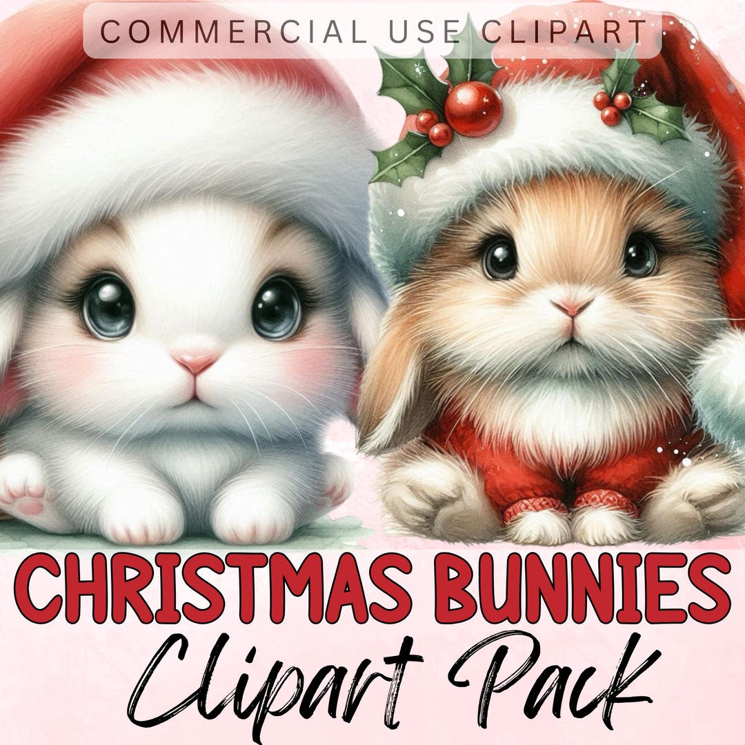 Cute Christmas Bunnies Clipart Pack. Junk Journal Card Making High ...