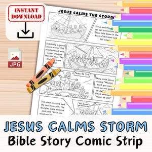 JESUS CALMS the STORM Bible Comic Strip Story Coloring Page Activity ...