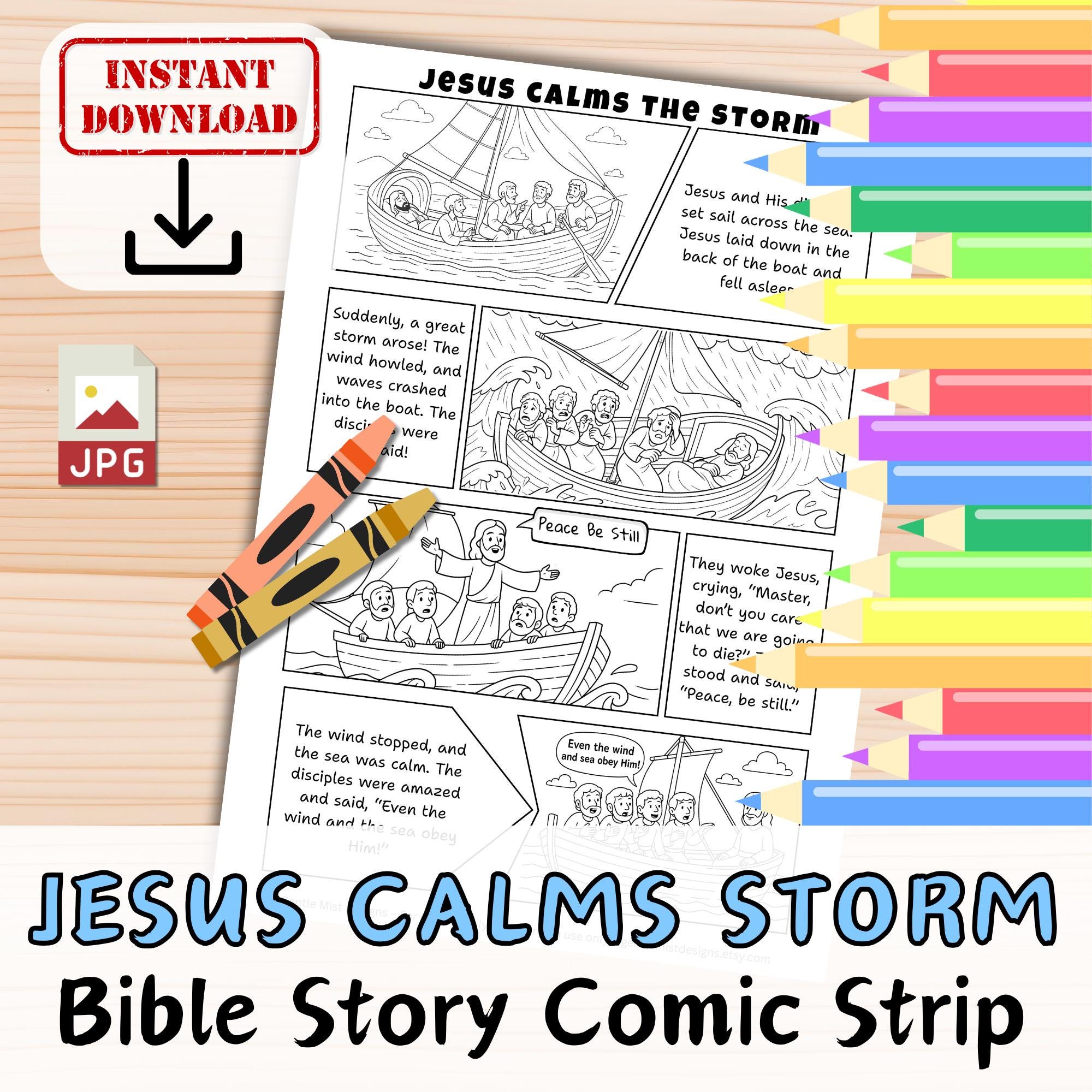 JESUS CALMS the STORM Bible Comic Strip Story Coloring Page Activity ...