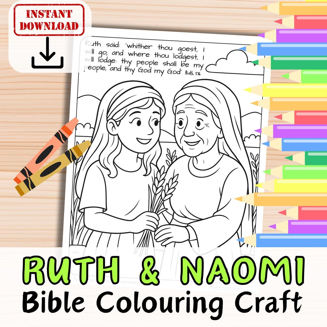 RUTH & NAOMI Bible Verse Coloring in Sheet Activity for Kids, Youth ...