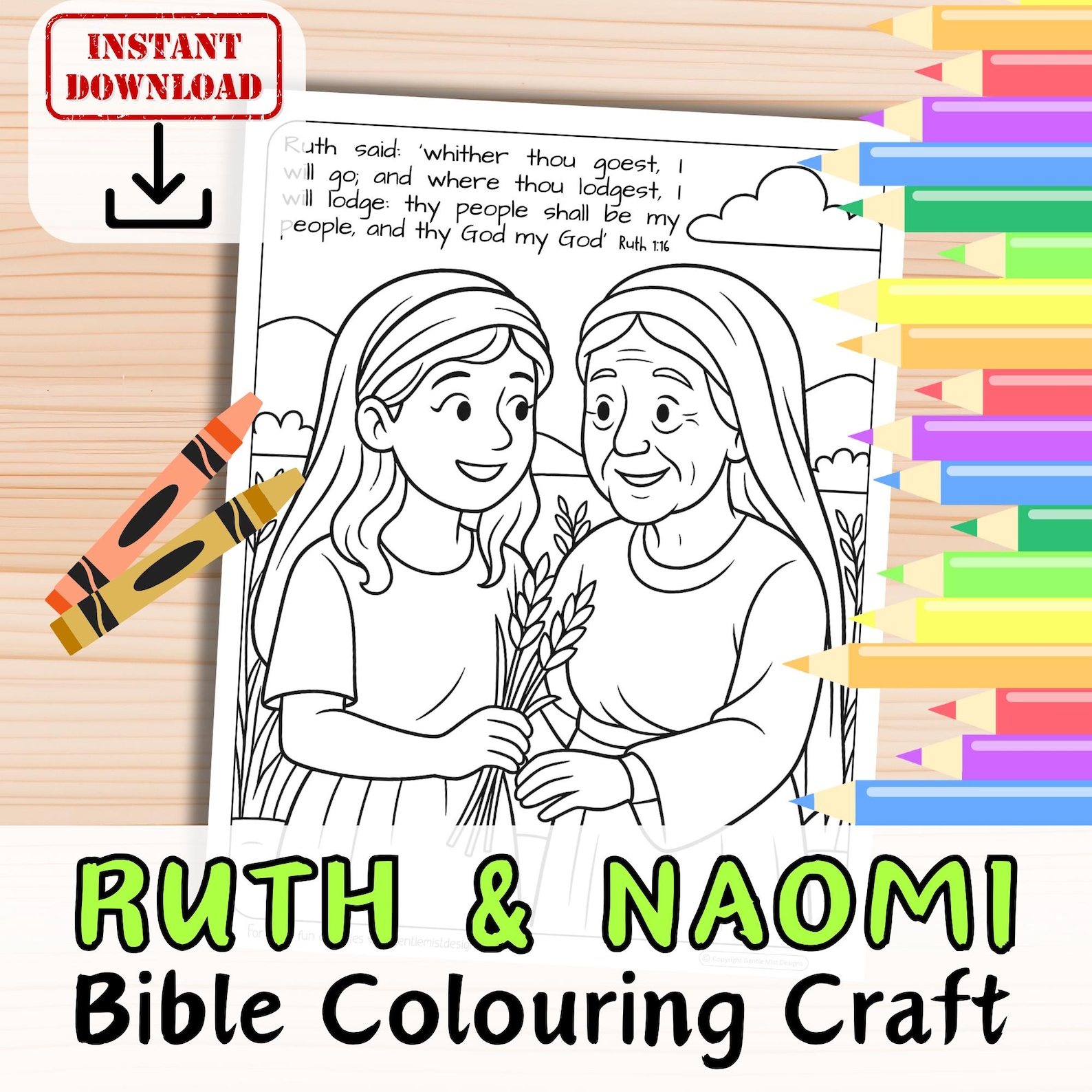 RUTH & NAOMI Bible Verse Coloring in Sheet Activity for Kids, Youth ...