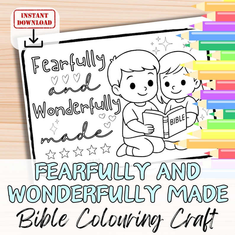 FEARFULLY & WONDERFULLY MADE Bible Verse Coloring in Sheet Activity for ...