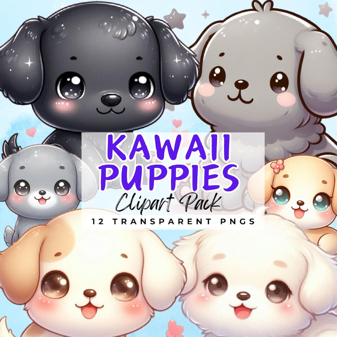 KAWAII PUPPIES Clipart Pack. Cute Pet Dogs Junk Journal Card Making ...