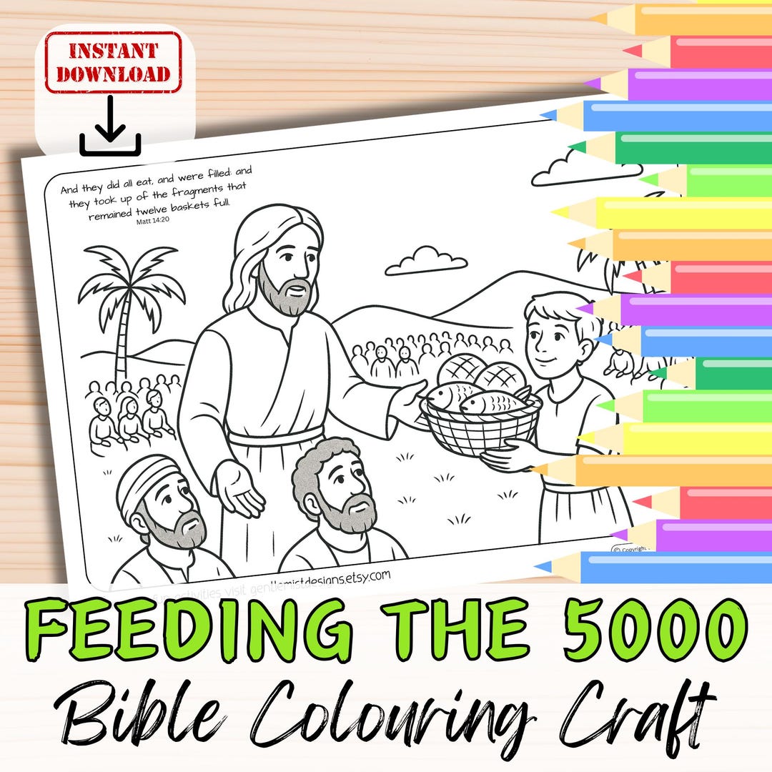 JESUS FEEDS the 5000 Bible Verse Coloring in Sheet Activity for Kids ...
